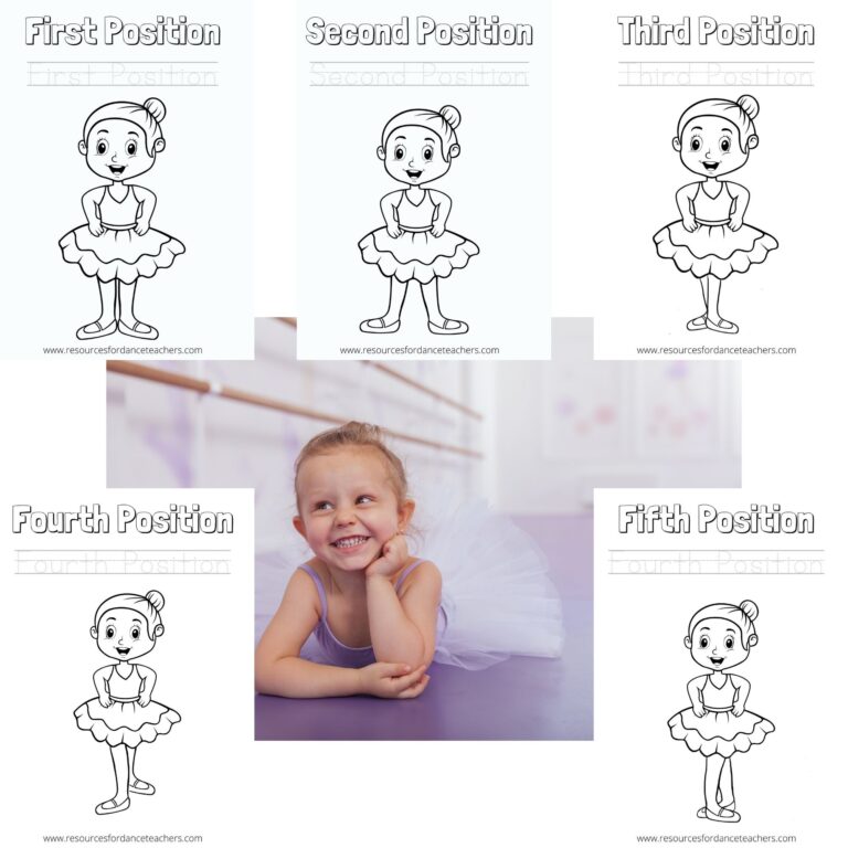 Girls ballet coloring pages - 5 positions - Resources for Dance Teachers